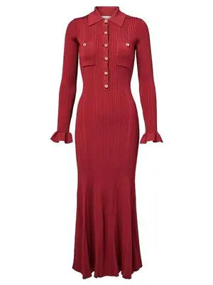 SELF-PORTRAIT Ribbed-knit Midi Dress - Burgundy