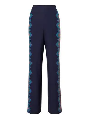 Etro Printed Silk Crêpe De Chine Straight Pants - Blue