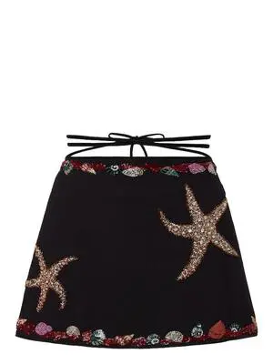 CLIO PEPPIATT Calypso Beaded Wrap Skirt - Black