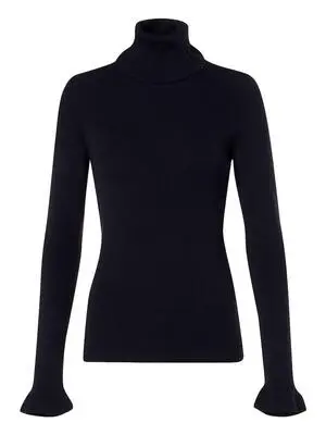 Chloé Ribbed-knit Cotton And Wool Turtleneck Sweater - Blue