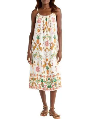 HALOGEN Mixed Print Sleeveless Maxi Dress