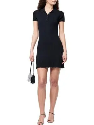 French Connection Crinkle Knit Polo Minidress Black
