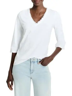 NIC+ZOE Fringe Trimmed Cotton T-shirt - Paper White