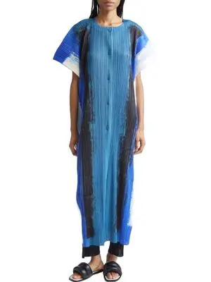 Issey Miyake Jump Print Pleated Dress - Blue