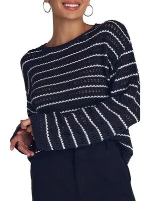 Bella Dahl Open Stitch Cotton & Silk Crop Sweater - Black/ivory Stripe