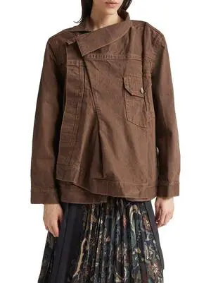 Sacai Asymmetric Denim Jacket - Brown