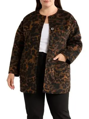 Anne Klein Leopard Print Topper Jacket - Anne Black/brown Multi
