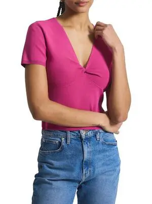 DEREK LAM 10 CROSBY Belle Short Sleeve Twist Front Sweater