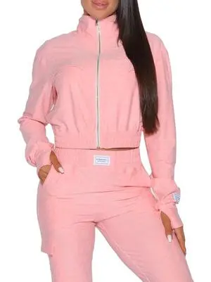 BOMBSHELL SPORTSWEAR Cropped Jacket With Thumb Holes - Peachy Pink