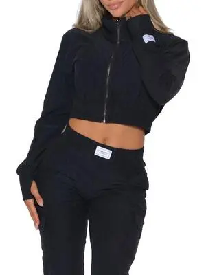 BOMBSHELL SPORTSWEAR Cropped Jacket With Thumb Holes - Raven