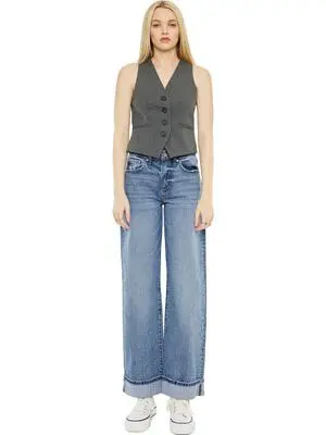 KANCAN High-rise Wide Leg Cuffed Jeans - Medium Wash