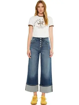 KANCAN Ultra High Rise Cropped Wide Leg Jeans - Dark Wash