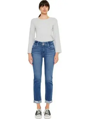 KANCAN Esme Essentials High Rise Slim Straight Leg Jeans - Medium Wash