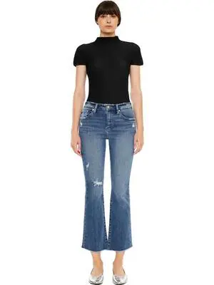 KANCAN High Rise Cropped Bootcut Jeans - Dark Wash