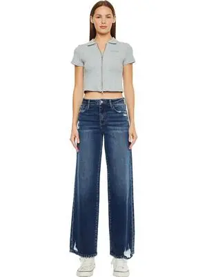 KANCAN High Rise Wide Leg Jeans - Dark Wash