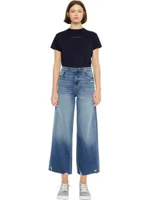 KANCAN High-rise Cropped Wide-leg Jeans - Medium Wash