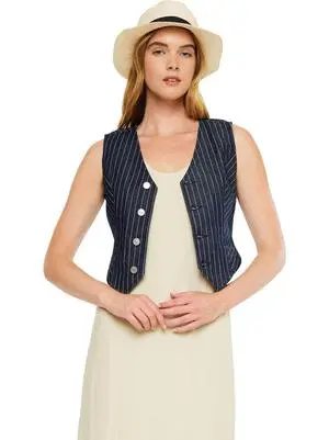 KANCAN Shelley Stripe Tailored Vest - Dark Wash