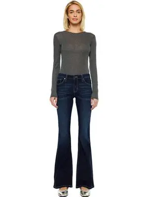 KANCAN Mid-rise Flare Jeans - Dark Wash