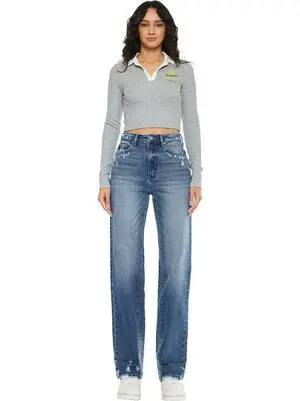 KANCAN Viviana High Rise 90's Straight Leg Jeans - Medium Stone Wash