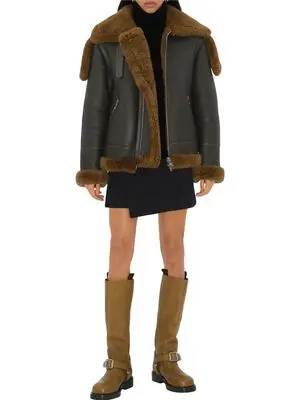 Burberry Shearling Aviator Jacket - Otter