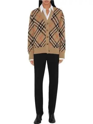 Burberry Check Wool Mohair Blend Cardigan - Sand
