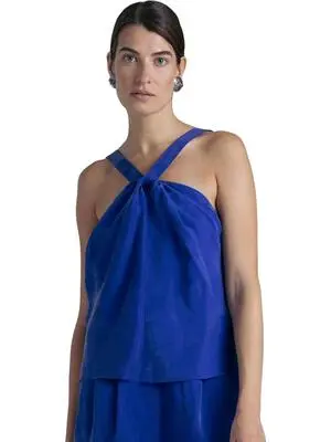ALAS Cupro Cross-front Halter Top - Blue