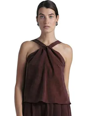 ALAS Cupro Cross-Front Halter Top Rust