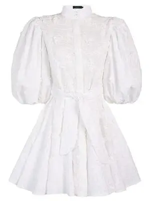 NO PISE LA GRAMA Bromelia Mini Linen Dress - Embroidery Garden Off White