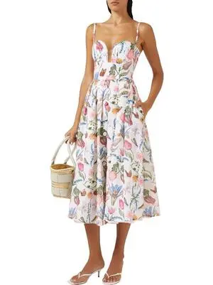NO PISE LA GRAMA Veneta A-line Linen Dress - Tulipan White Print