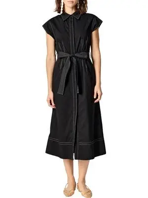 English Factory Contrast Stitch Shirtdress - Black
