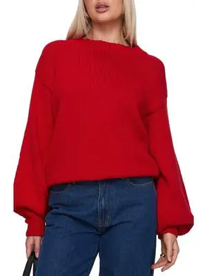 Princess Polly Harmony Balloon Sleeve Sweater - Red