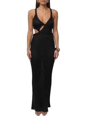 JLUXLABEL Open Back Body-Con Maxi Sundress Black