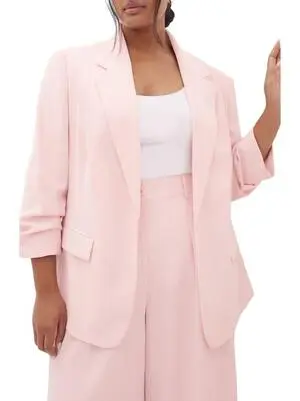 City Chic Abbie Ruched Sleeve Blazer - Heavenly Pink