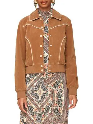 Avec Les Filles Faux Suede Western Bomber Jacket - Chai