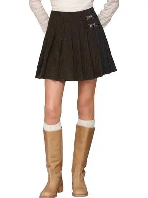Avec Les Filles Pleated Miniskirt - Brown-navy Multi