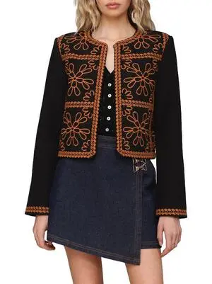 Avec Les Filles Embroidered Collarless Jacket - Black