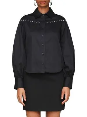Avec Les Filles Studded Puff Sleeve Button-up Shirt - Black