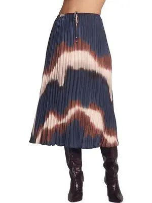 Bella Dahl Pleated Printed Midi Skirt - Midnight Tides Print