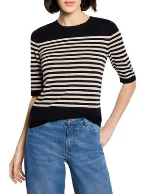 NIC+ZOE Stripe Cotton-blend Sweater - Black Multi