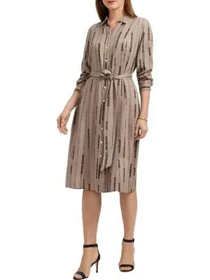 Foxcroft Fiona Chain Stripe Belted Shirtdress - Brown Multi