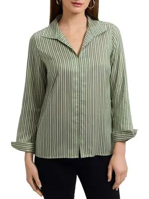 Foxcroft Agnes Stripe Popover Top Basil Multi