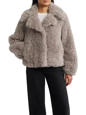 Sam Edelman Short Faux Fur Jacket - Antico Grey