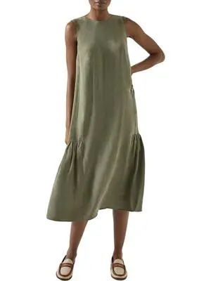 LK BENNETT Alma Sleeveless Midi Dress - Sage