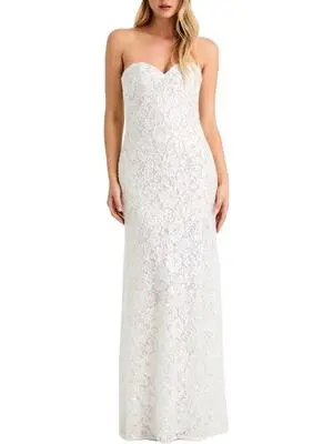 HELSI Lindsey Sequin Lace Strapless Gown - White Iridescent