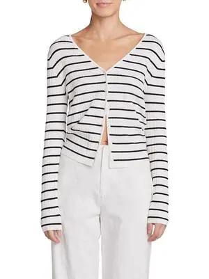 Endless Rose Ribbed V-neck Cardigan - Ivory/black