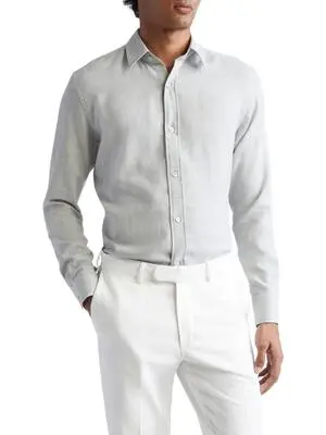 TOM FORD Cotton & Cashmere Mélange Twill Button-up Shirt - Ig100 Grey
