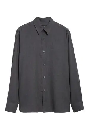 TOM FORD Cotton & Cashmere Mélange Twill Button-up Shirt - Ig680 Light Charcoal