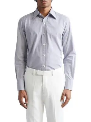 TOM FORD Classic Fit Stripe Peached Cotton Button-up Shirt - White/light Grey
