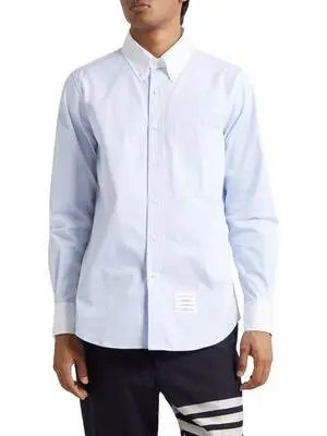 Thom Browne Micro University Stripe Straight Fit Cotton Poplin Button-down Shirt - Light Blue