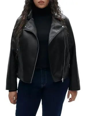 Mango Faux Leather Moto Jacket - Black